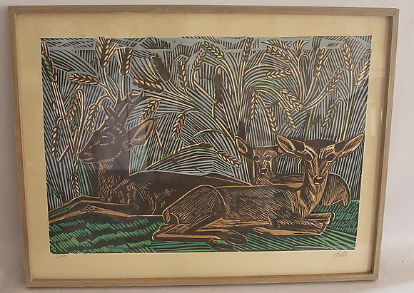 AXEL SALTO. lithograph. No. 8/260. signed, Recumbent deer. Art ...