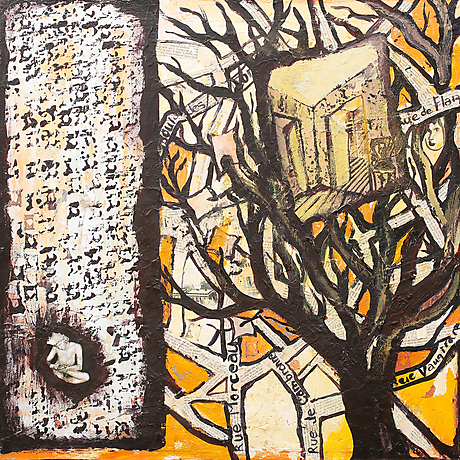 ALICE HANSEN. Técnica mixta, "Memoria de París", firmada al dorso ...