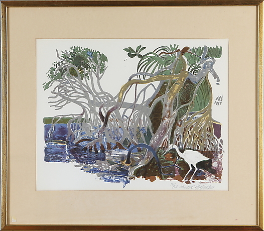 CLAES FOLCKER. "Mangrove", color lithography, signed and numbered 181/ ...