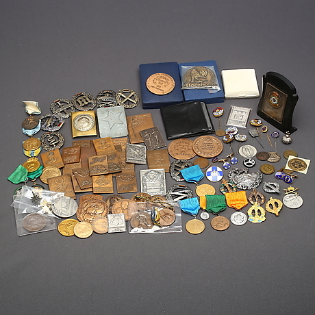 A Collection of MEDALS AND BADGES, about 100 pieces, mainly Sweden ...