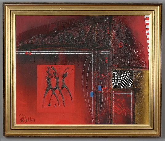 PER DAHL. Komposition, olja på pannå, signerad och daterad -77. Konst ...