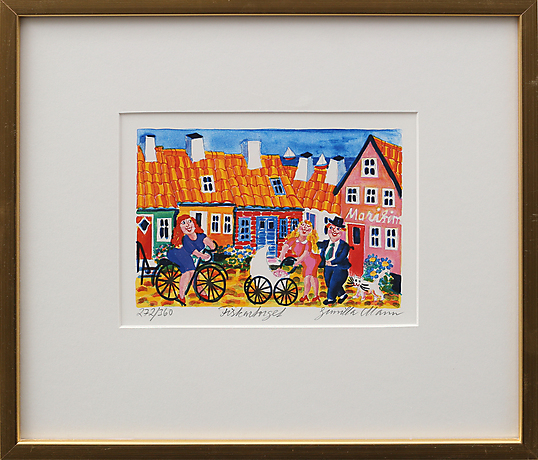 GUNILLA MANN. Fisketorget, Simrishamn, färglitografi nr 272/360 ...