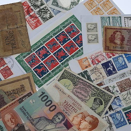 BANKNOTES and STAMPS, 1900s. Coins, Medals & Stamps - Other - Auctionet