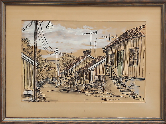 LARS HULTGREN. "Trouble Oskarshamn" mixed media, signed and dated -69 ...