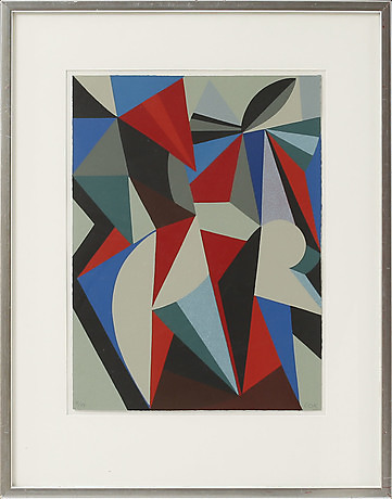 CLAES GÖRAN KARLSSON. Geometric composition, color lithograph, signed ...