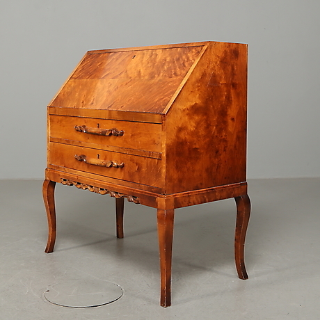 SLIDE-FLAP SECRETARY, walnut veneer, Rococo style, mid 20th century ...