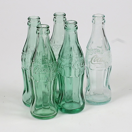 FLASKOR, 5 st. glas, Coca-Cola, Hammar Glasbruk. 1954/55 samt 65. Glas ...