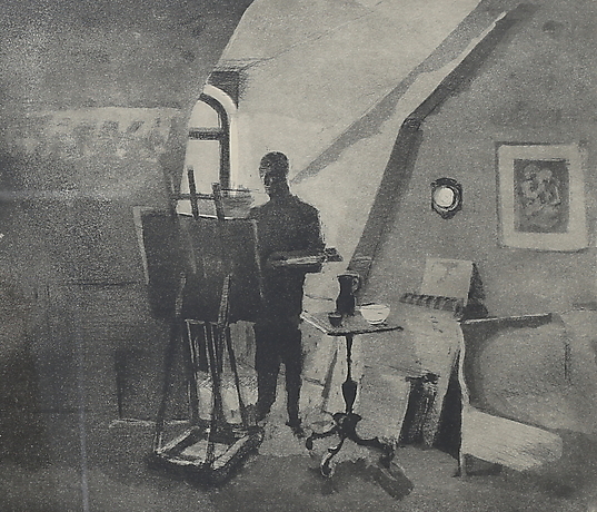LOUIS BASTIN. Etsning, Konstnären i sin ateljé, signerad och numrerad ...