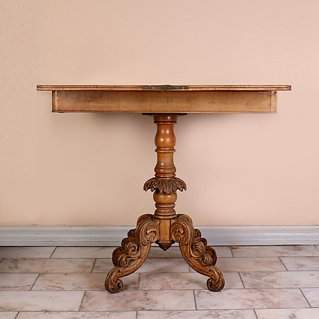 PILLAR TABLE with folding top, noble wood, neo-rococo style, late 19th ...