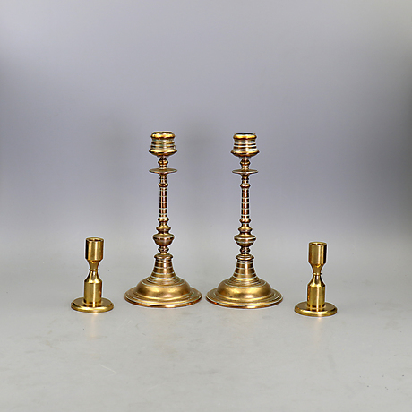 CANDLESTICKS, two pairs, brass, Eskilstuna / Gusum, 20th century ...
