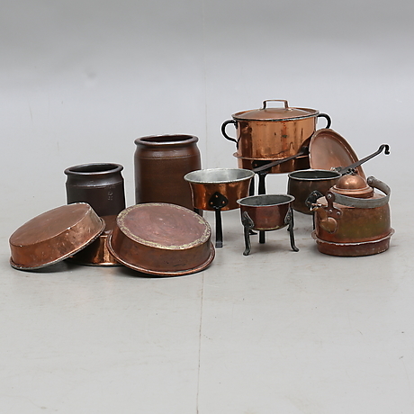 COPPER OBJECTS 10 pieces, and MUG, 2 pieces, 19th/20th century. Silver ...