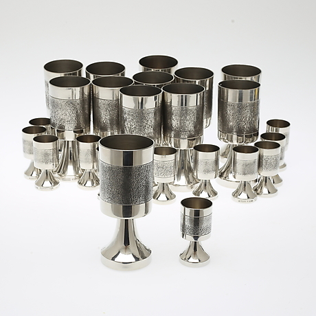 MUGS and SNAP GLASSES, 24 pcs., pewter, KE Palmberg, Alton, 1974 ...