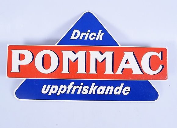 REKLAMSKYLT, plåt, Drick Pommac, uppfriskande. Konst - Övrigt - Auctionet