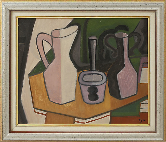 ALBERT JOHANSSON. Still life with jug and vases. Oil on Board, signed ...