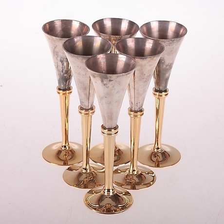 SNAPSGLAS, 6 st, mässing, nysilver, Gunilla Lindahl, Scandia Present ...