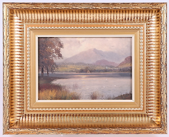 H R HALL. Oil on panel, Board lake, England. Art - Paintings - Auctionet
