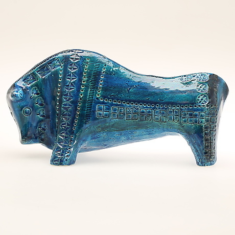 FIGURINE, bull, stoneware, Rimini Blu, Aldo Londi, Bitossi, Italy ...