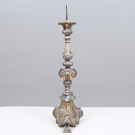 ALTAR CANDLESTICK, trimmed wood, baroque, 18th century. Lighting ...
