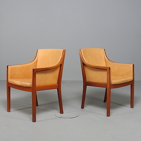 ARMCHAIRS, 2 pcs, yellow leather, Klaessons Möbelfabrik, 1900s/2000s ...