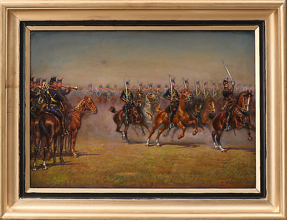 SVEN WALBERG. The Crown Prince's Hussars, oil on canvas, signed S ...