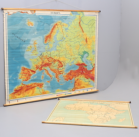 SCHOOL MAPS, 2 maps, Europe, Africa, 1959-1961. Art - Other - Auctionet