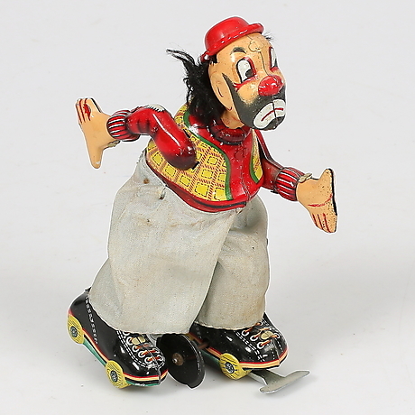 CLOWN on ROLLER SKATES, lithographed plate, TPS, Japan. Toys - Auctionet