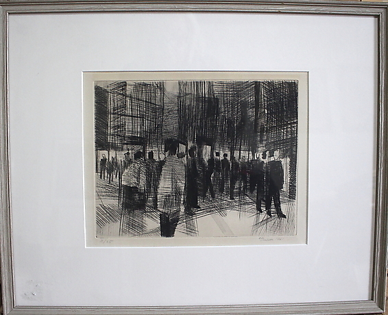 OLLE LARSSON. copper engraving, street view, signed, numbered 2/35 ...