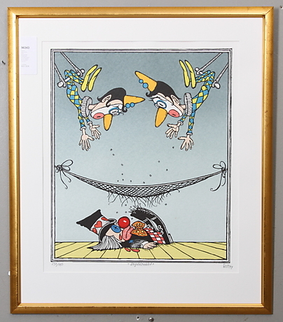 EWERT KARLSSON, EWK. The safety net. Color lithograph. Monogram signed ...