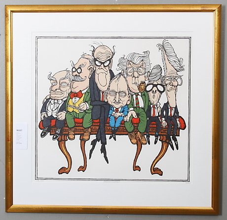 EWERT KARLSSON, EWK. Prime Ministers. Color lithograph. Monogram signed ...