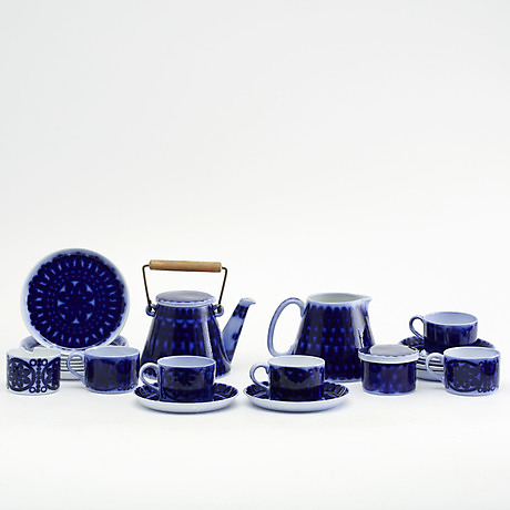 STIG LINDBERG. Tea service, 15 pieces, flintware, "Blå Husar ...