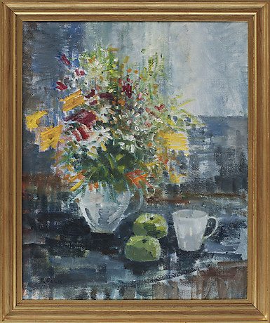 RAGNAR FALK. Still life with flowers, fruit and cup. Oil on canvas ...