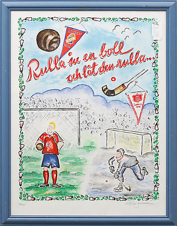 GÖSTA LINDERHOLM. Litografi, "Rulla in en boll och låt den rulla ...