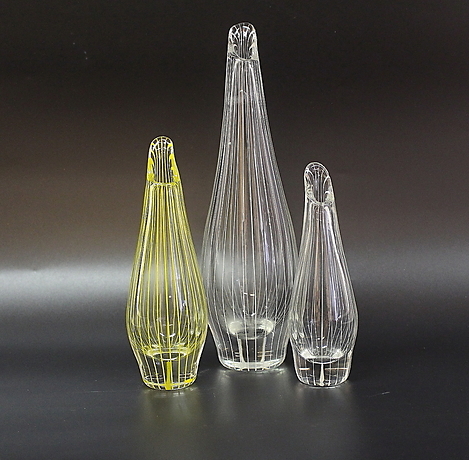 VASES, 3 pcs, glass, probably Sixten Wennerstrand / Bengt Orup ...