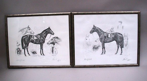 KLAUS PHILIPP. two pictures with racehorses, autographed. Art ...