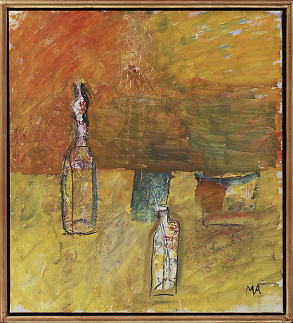 MAJ ARNELL. "Flaskor". Olja på duk, signerad. Utförd 1997. Konst ...