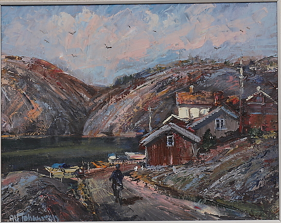 ALF JOHANSSON. Oil on canvas, "Village in the Bay". Art - Paintings ...