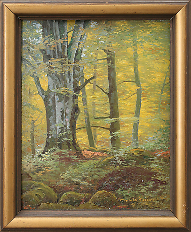 OIDENTIFIERAD KONSTNÄR. "Sun and autumn in the beech forest", oil on ...
