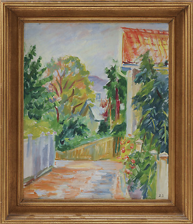 BIRGER SIMONSSON. Green village street, oil on canvas, monogram signed ...