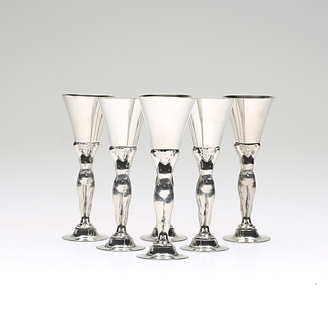 SNAPSGLAS, 6 st, tenn, 1900-tal. Silver & Metall - Tenn, Mässing ...