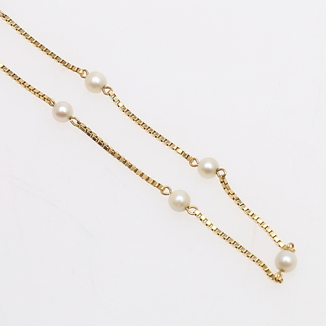 COLLIER, Venetian chain of 18k gold and 15 cultured pearls. Jewellery ...