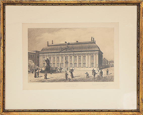 ROBERT HAGLUND. Graphic sheets, 2 pcs, Riddarhuset north and south ...