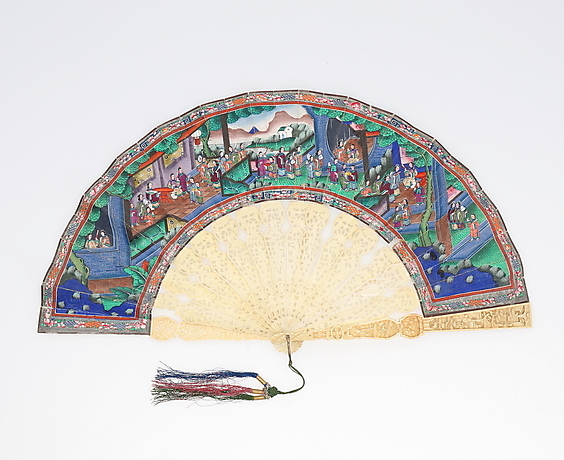 Chinese fan of "the thousand faces" with sticks in ivory and leaves ...
