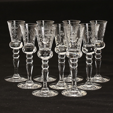 SNAPSGLAS, 9 stycken, modell Gustav III. Glas - Serviser - Auctionet
