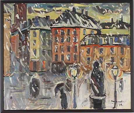 OLOF BENANDER. Stadsbild, olja på pannå, signerad samt daterad -48 ...