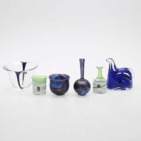 KONSTGLAS, 6 DELAR, Bengt Heintze, 2 delar, signerade, Bertil Vallien ...