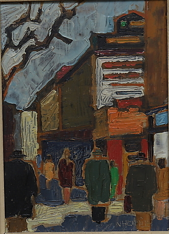 WILHELM HENNING. oil on Board, urban environment, signed. Art ...