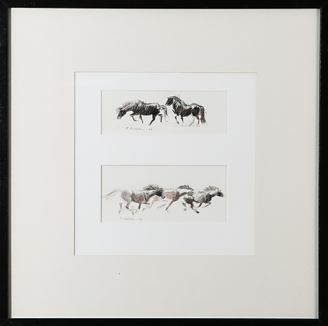 BILLY HELLSTEN. Horses, 2 mixed techniques, signed and dated -99. Art - Paintings - Auctionet