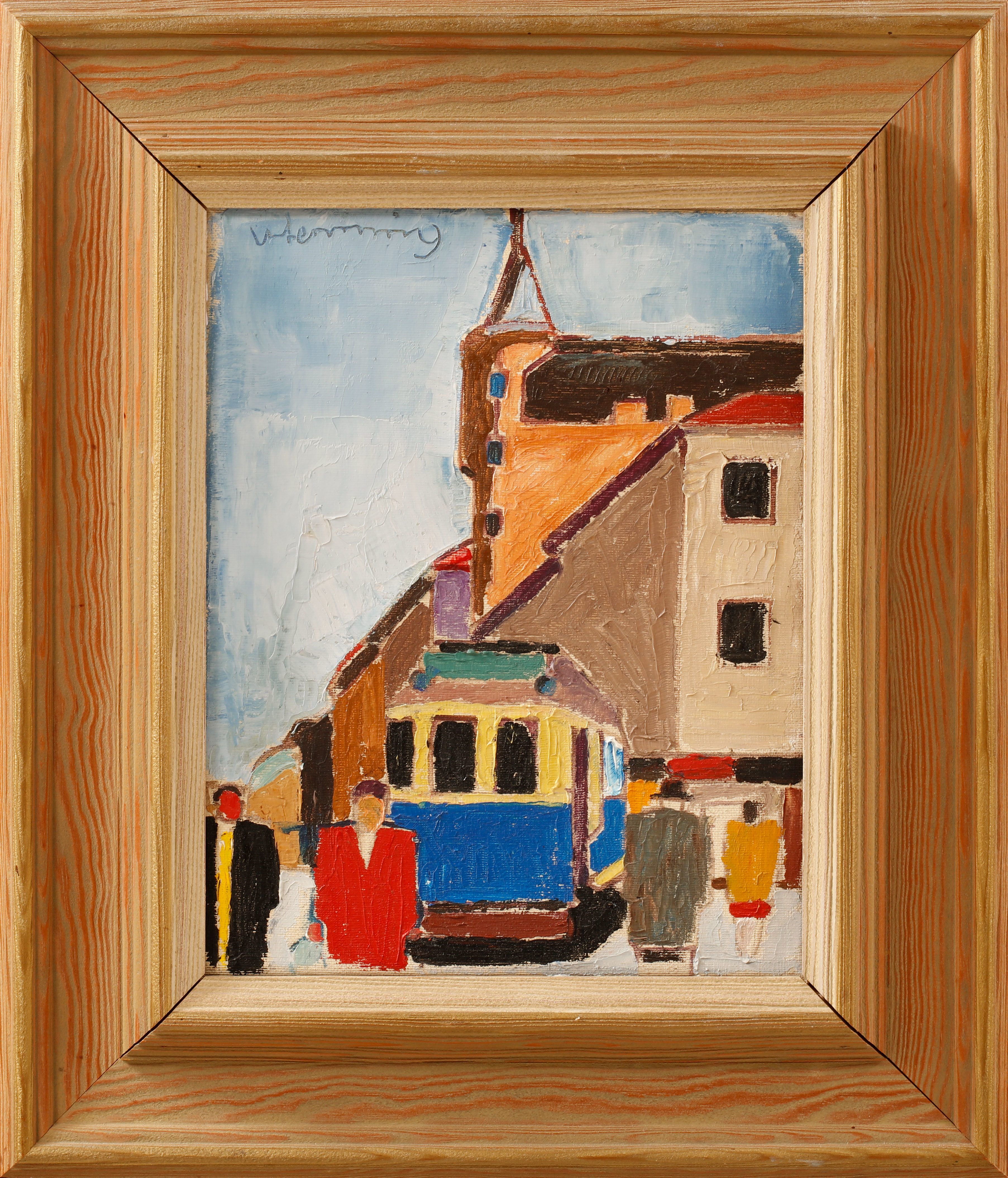 WILHELM HENNING. Göteborg-Motiv mit Straßenbahn, Öl auf Leinwand ...