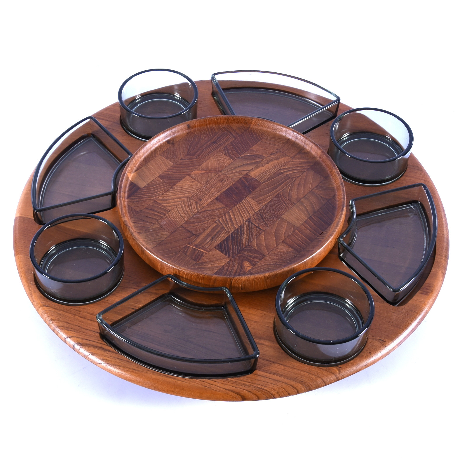 Images for 1269829. 8 SERVING TRAY, Digsmed teak with 8 glass bowls ...