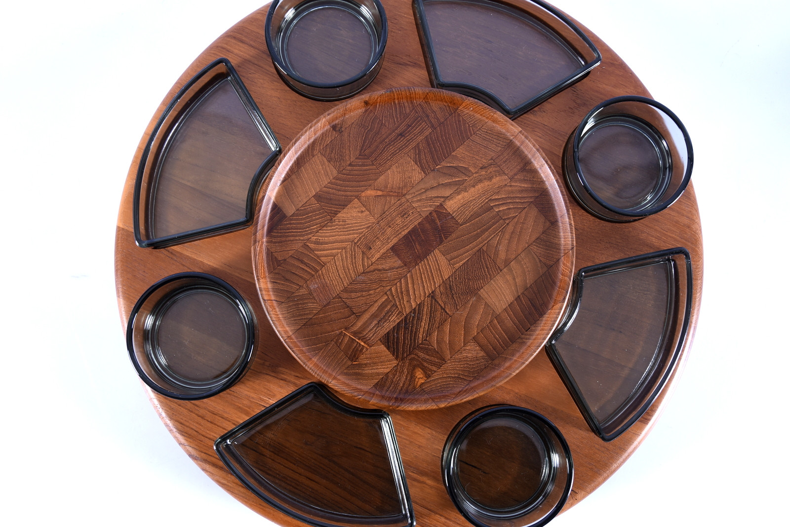 Images for 1269829. 8 SERVING TRAY, Digsmed teak with 8 glass bowls ...